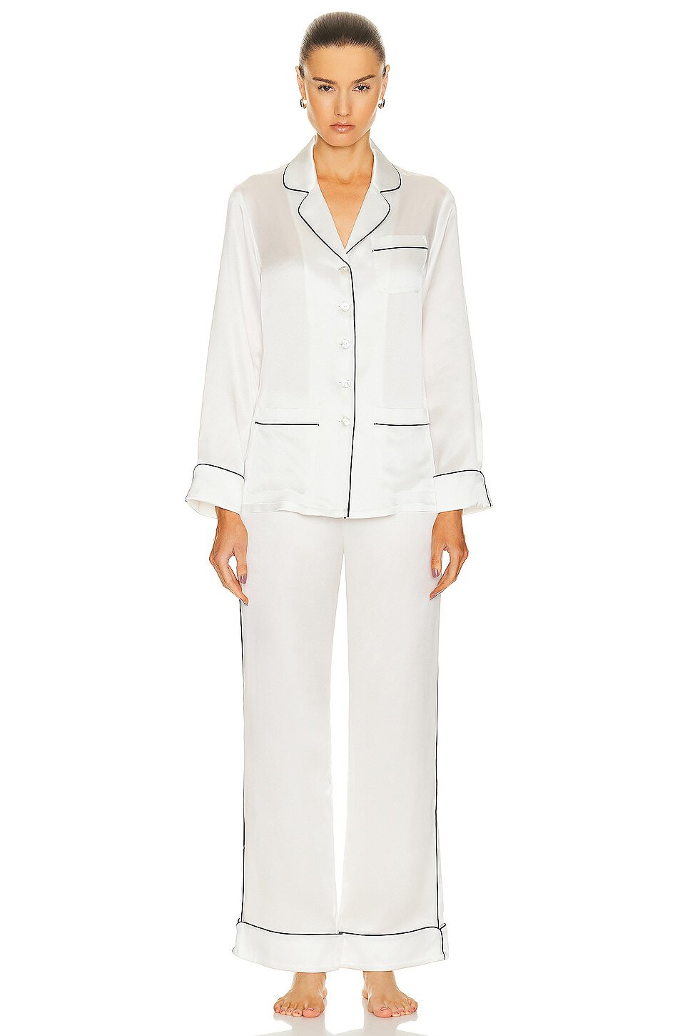 Olivia Von Halle Coco Pajama Set In Ivory - Ivory Jet | Editorialist